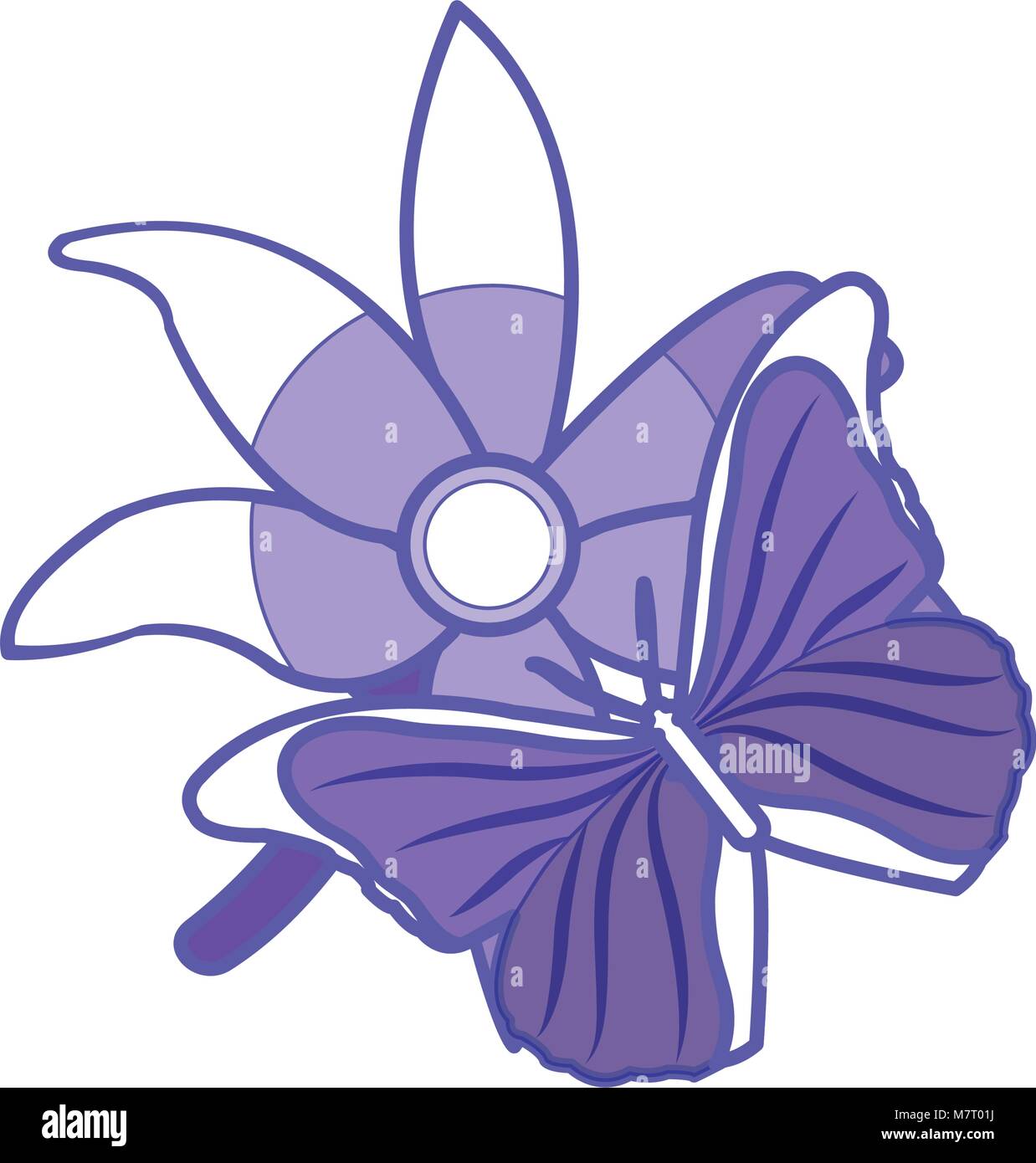 duo color cute flowers design with petals and butterfly Stock Vector ...