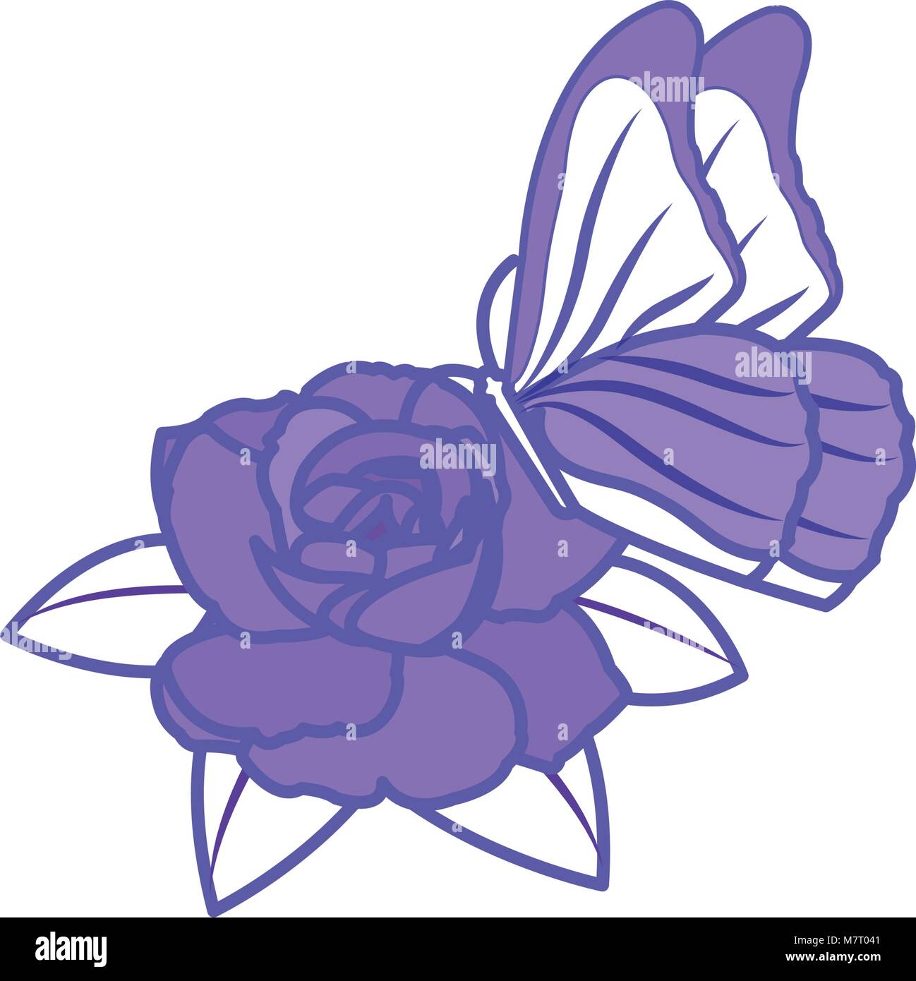 duo color beautiful rose petals with leaves and butterfly Stock Vector ...