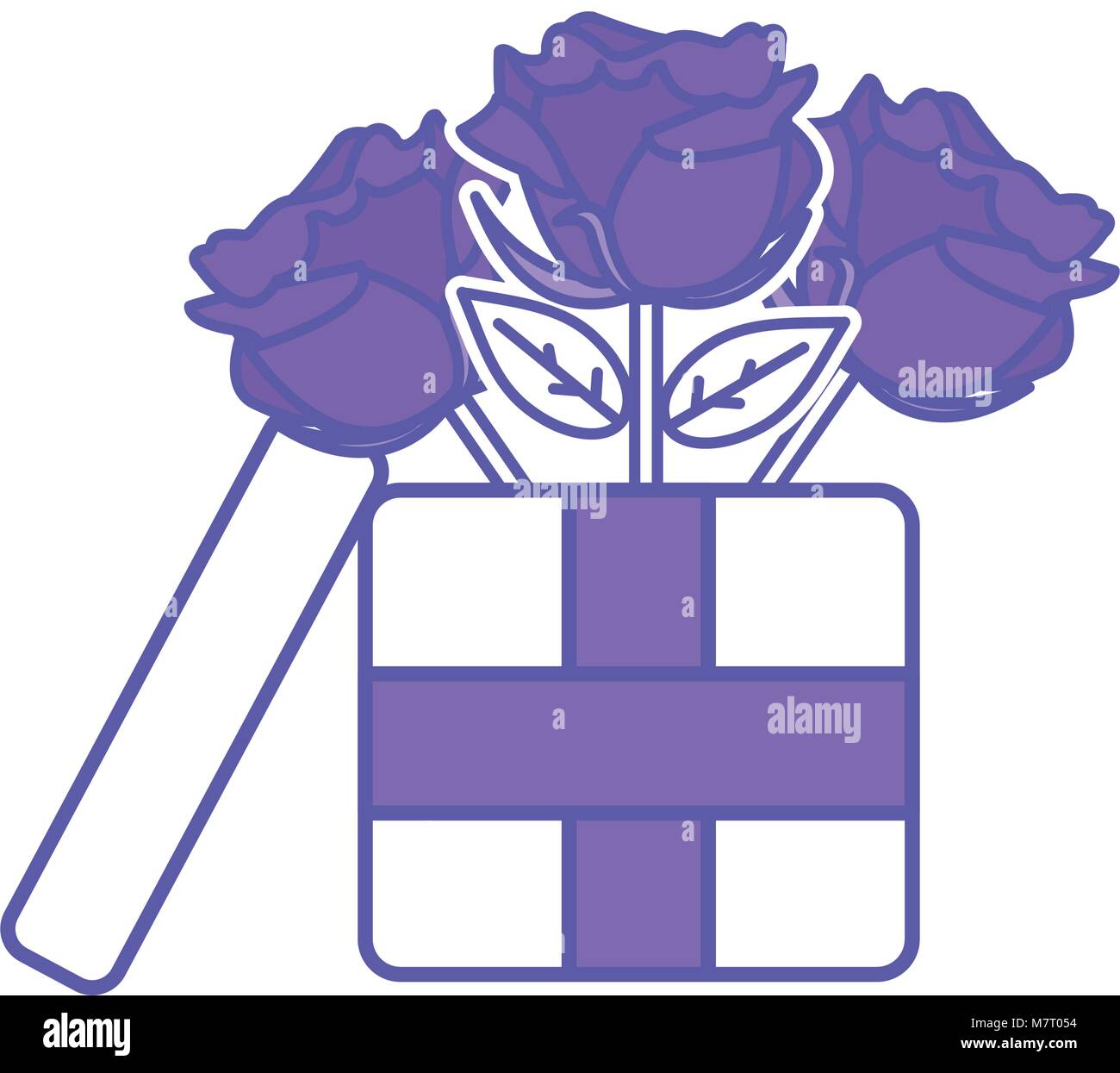 duo color roses petals with leaves inside present box Stock Vector ...