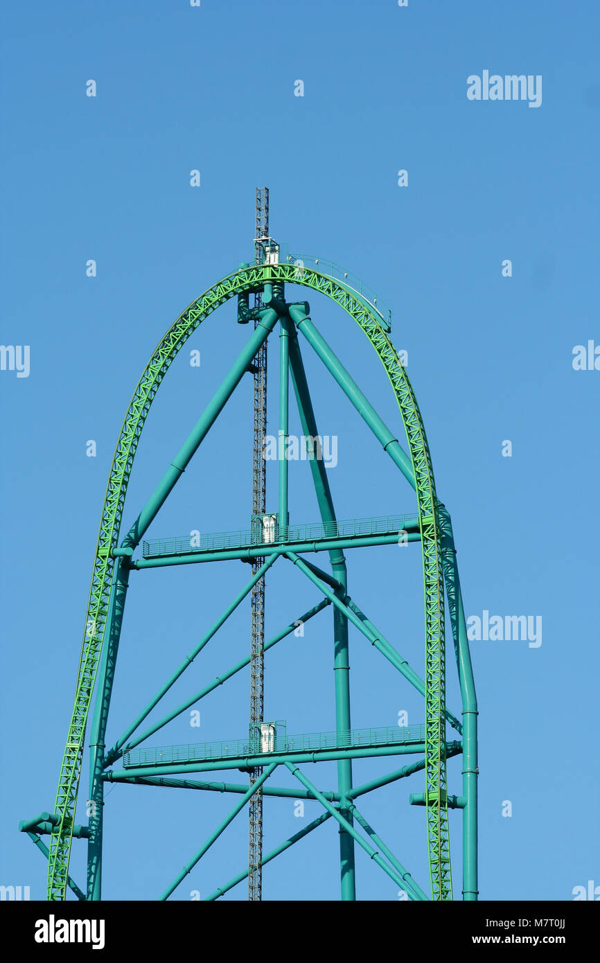 A Metal roller coaster against blue sky Stock Photo - Alamy