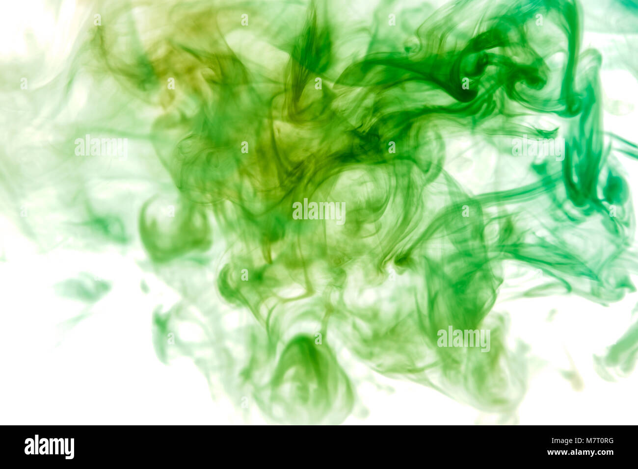 Dense multicolored smoke of green colors on a white isolated background ...
