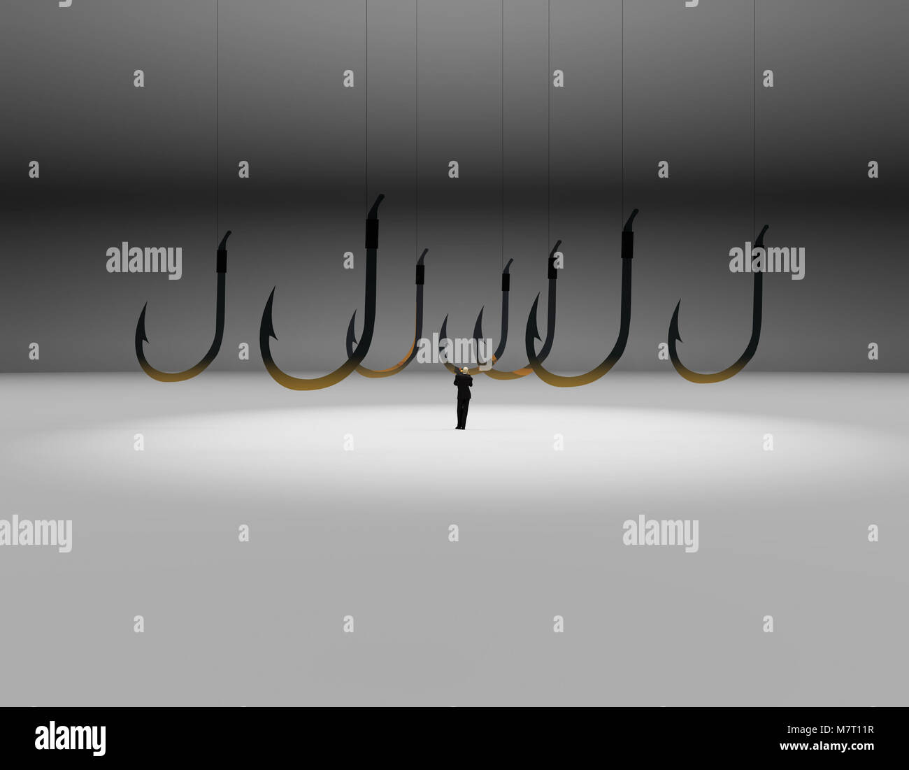 Surrounded by hooks, life goals, faced Stock Photo - Alamy