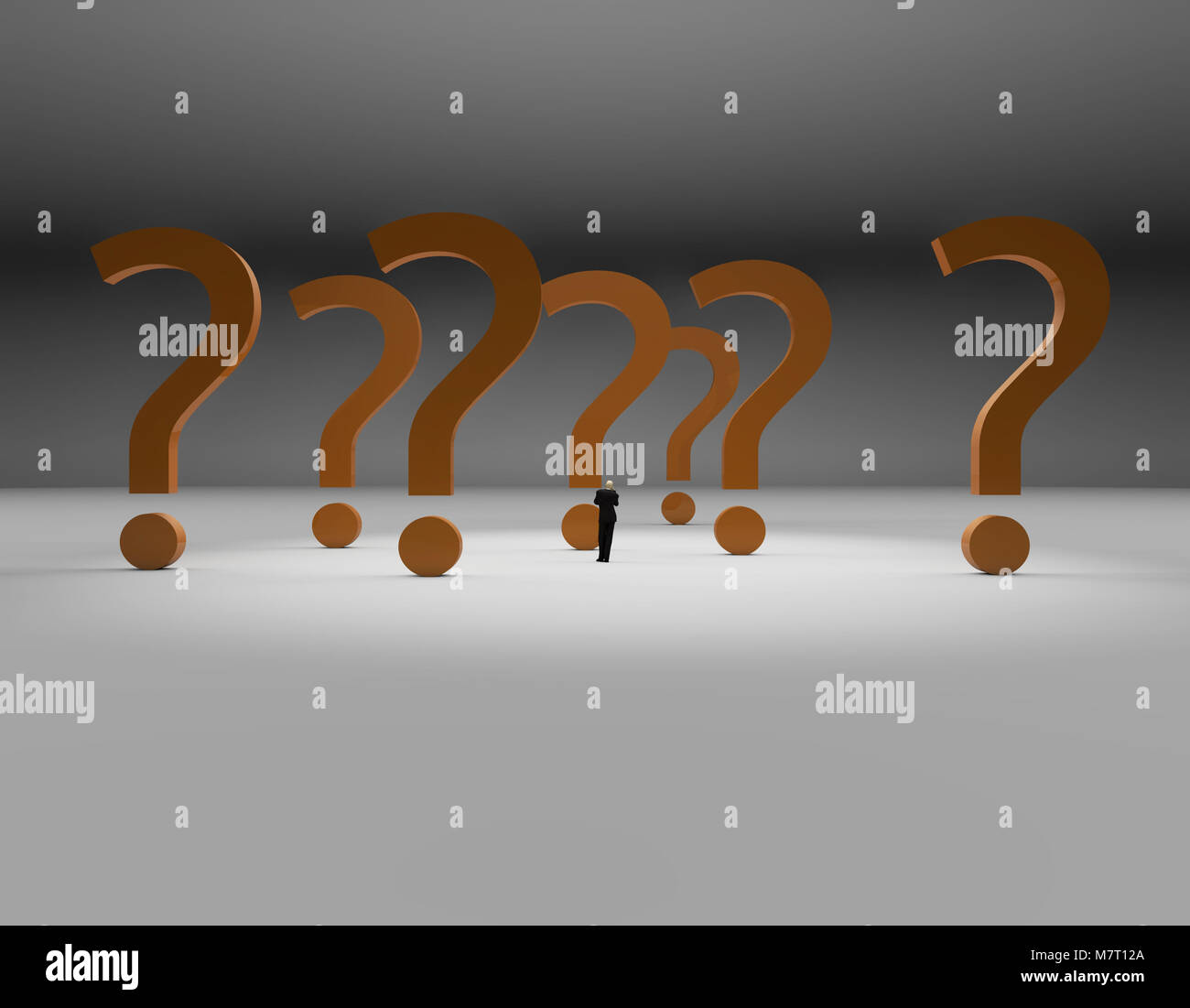 Surrounded by question marks, goals in life, encounters Stock Photo - Alamy