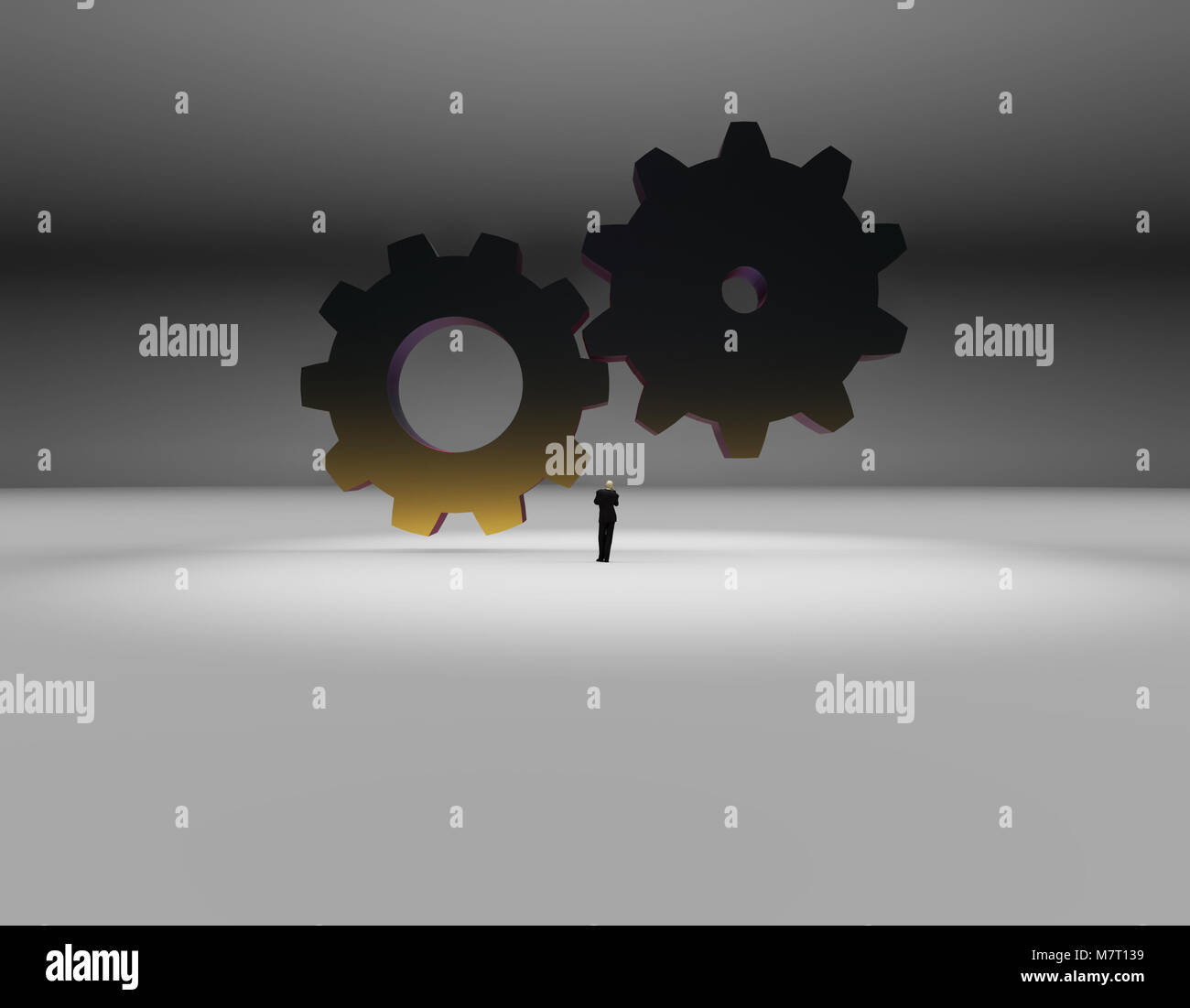 Surrounded by gears, goals in life, encounters Stock Photo - Alamy