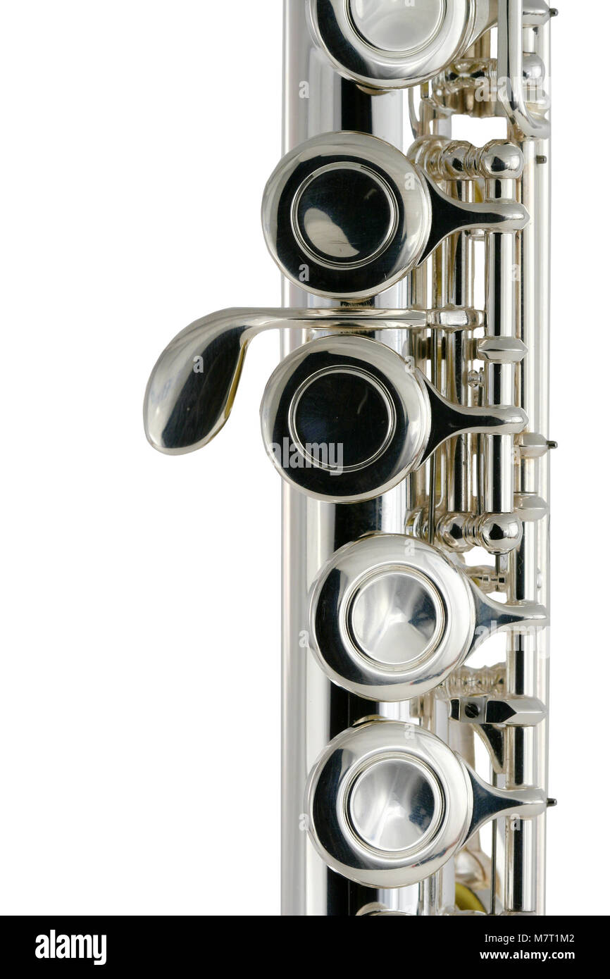 A Isolated metal flute on white Stock Photo - Alamy