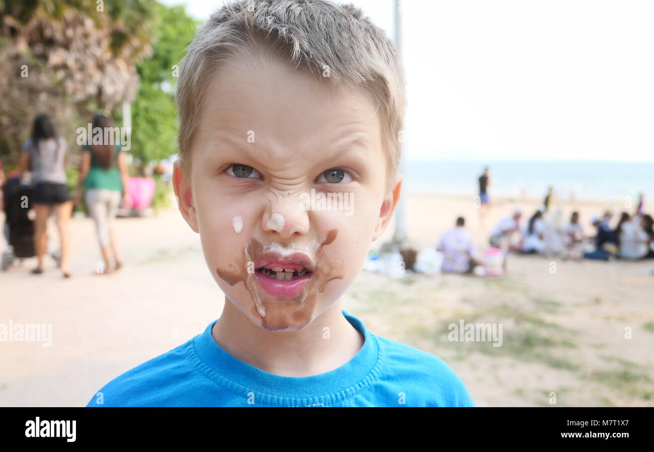 Cute boy with dirty face Stock Photo - Alamy