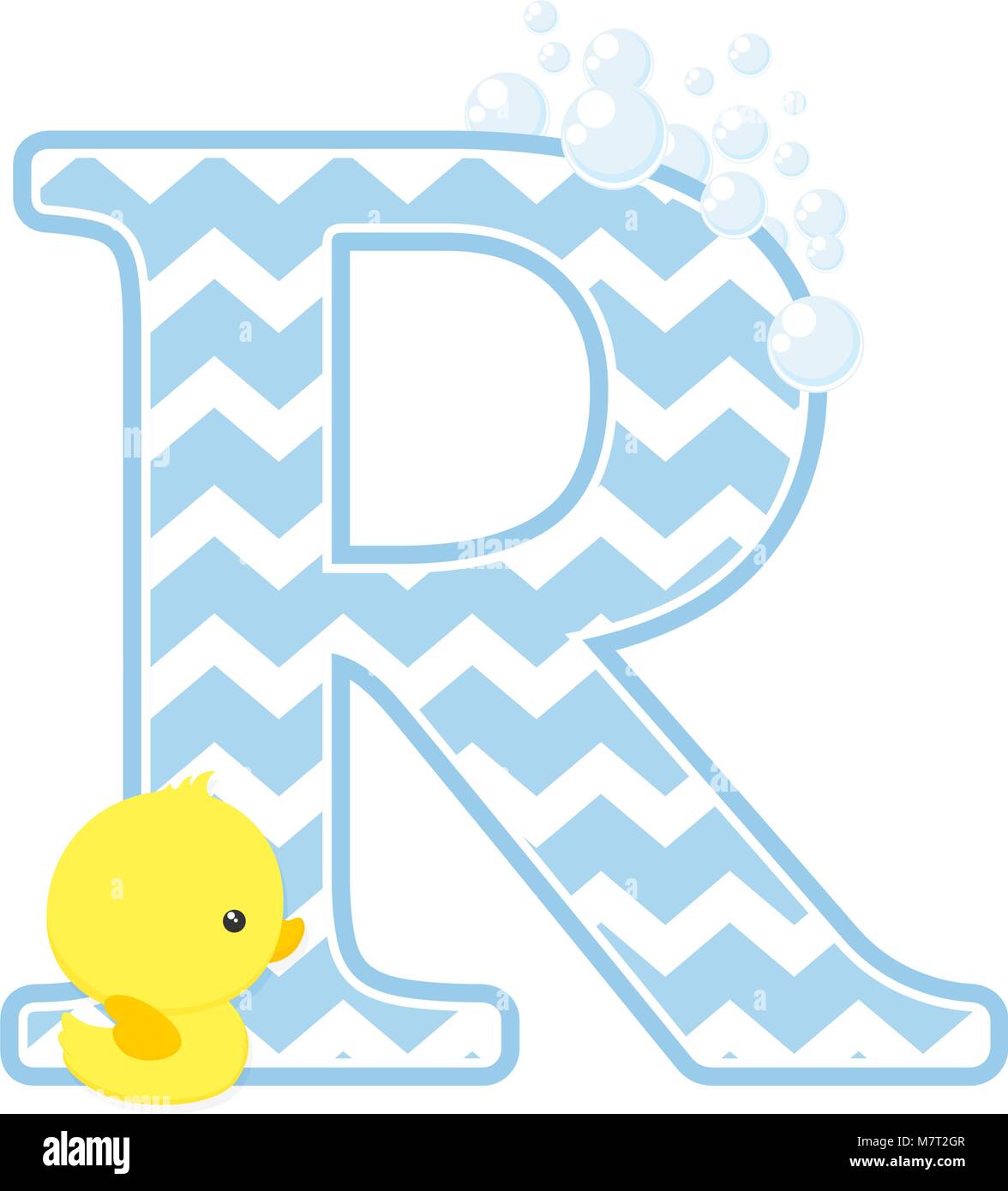 initial r with bubbles and little baby rubber duck isolated on white ...