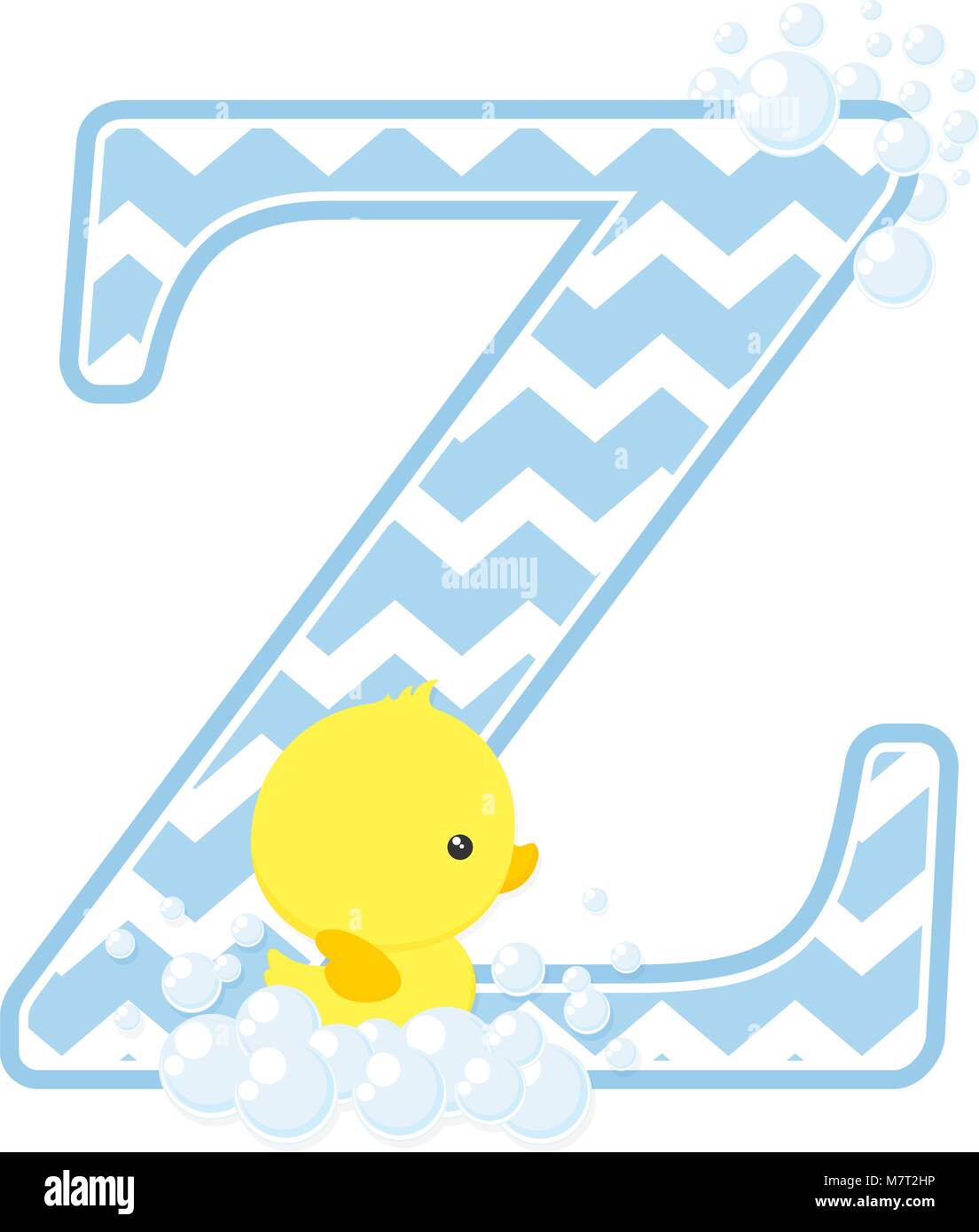 initial z with bubbles and little baby rubber duck isolated on white ...