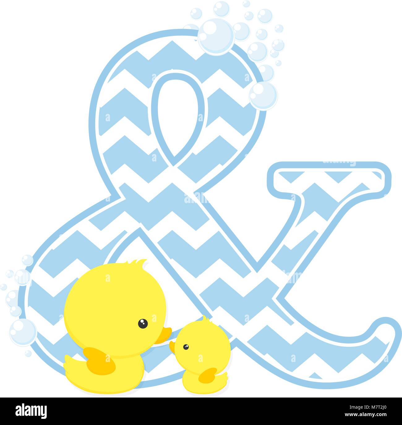 initial & with bubbles and little baby rubber duck isolated on white ...