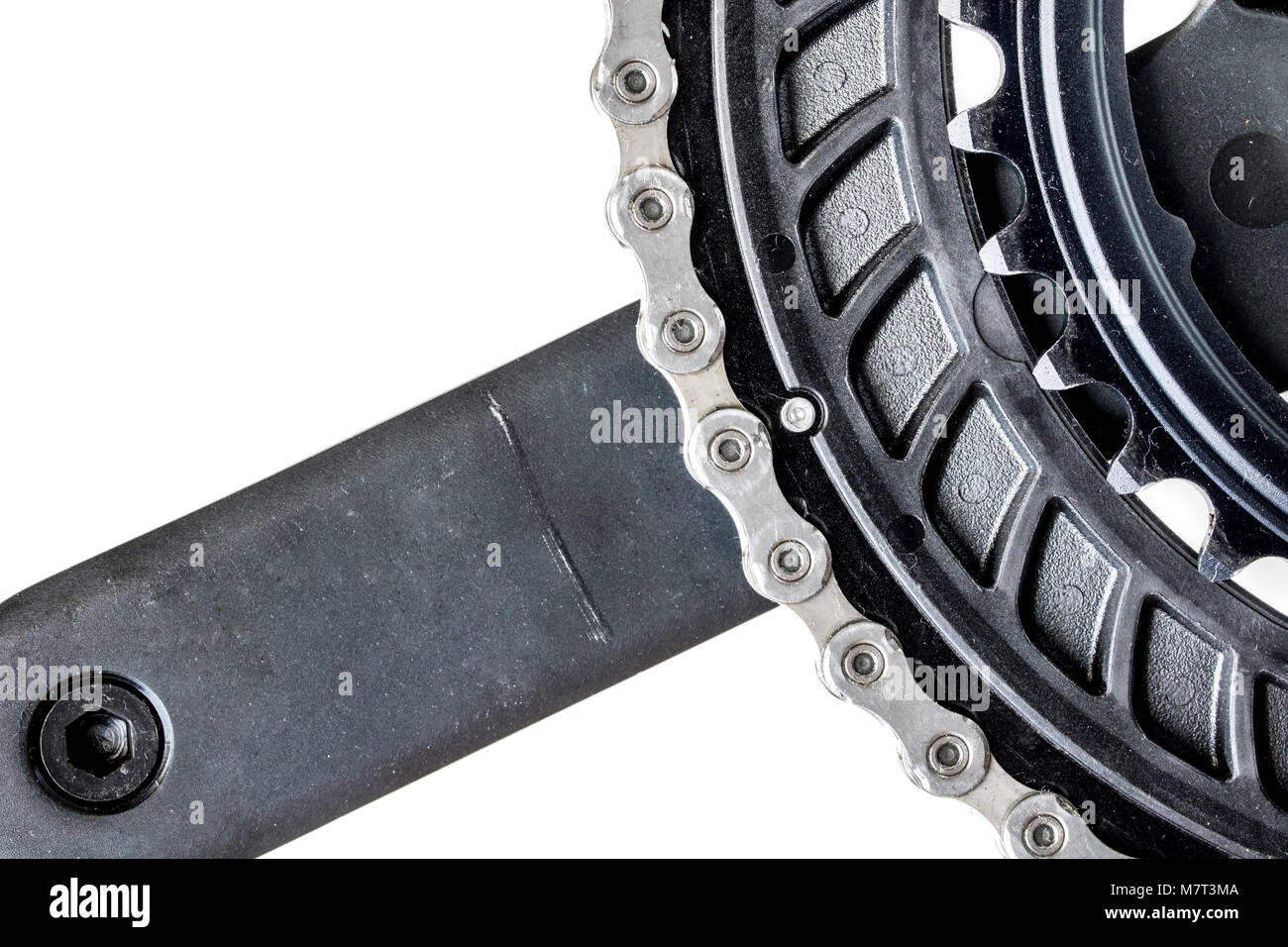 The drive gear of bicycle with pedal on a white background, close-up ...