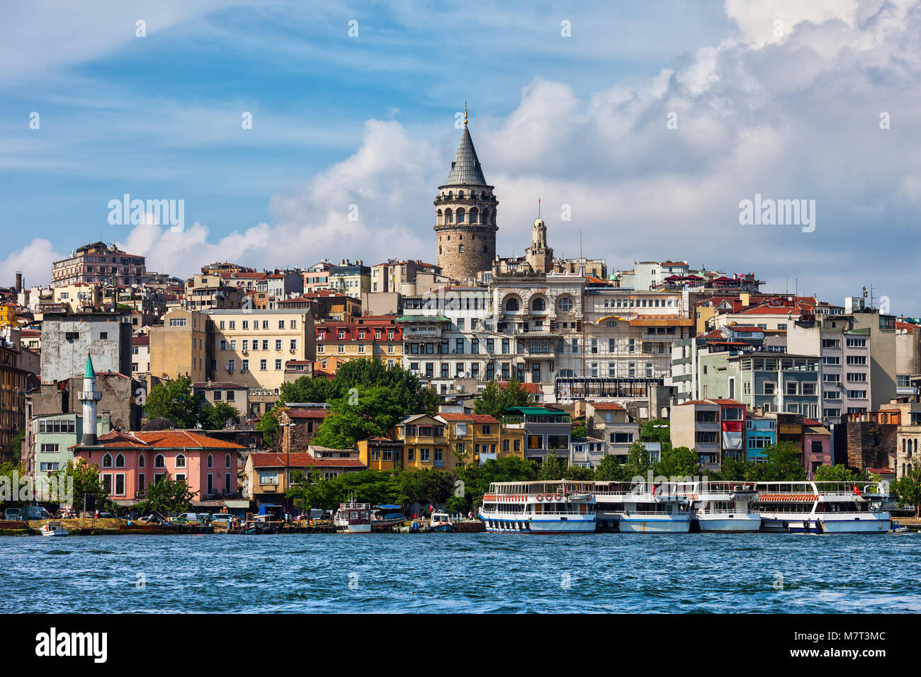 Istanbul city skyline in Turkey, view from Golden Horn, houses in ...