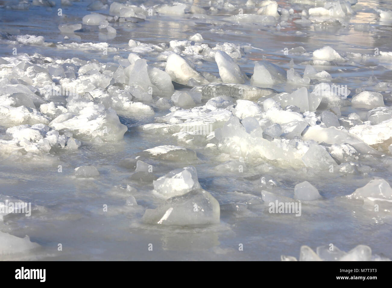 Ice chunks on the surface of the frozen sea in Helsinki, Finland Stock ...