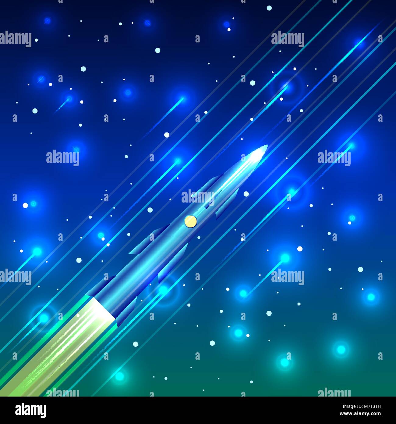 International Day of Human Space Flight. Space rocket is flying among ...