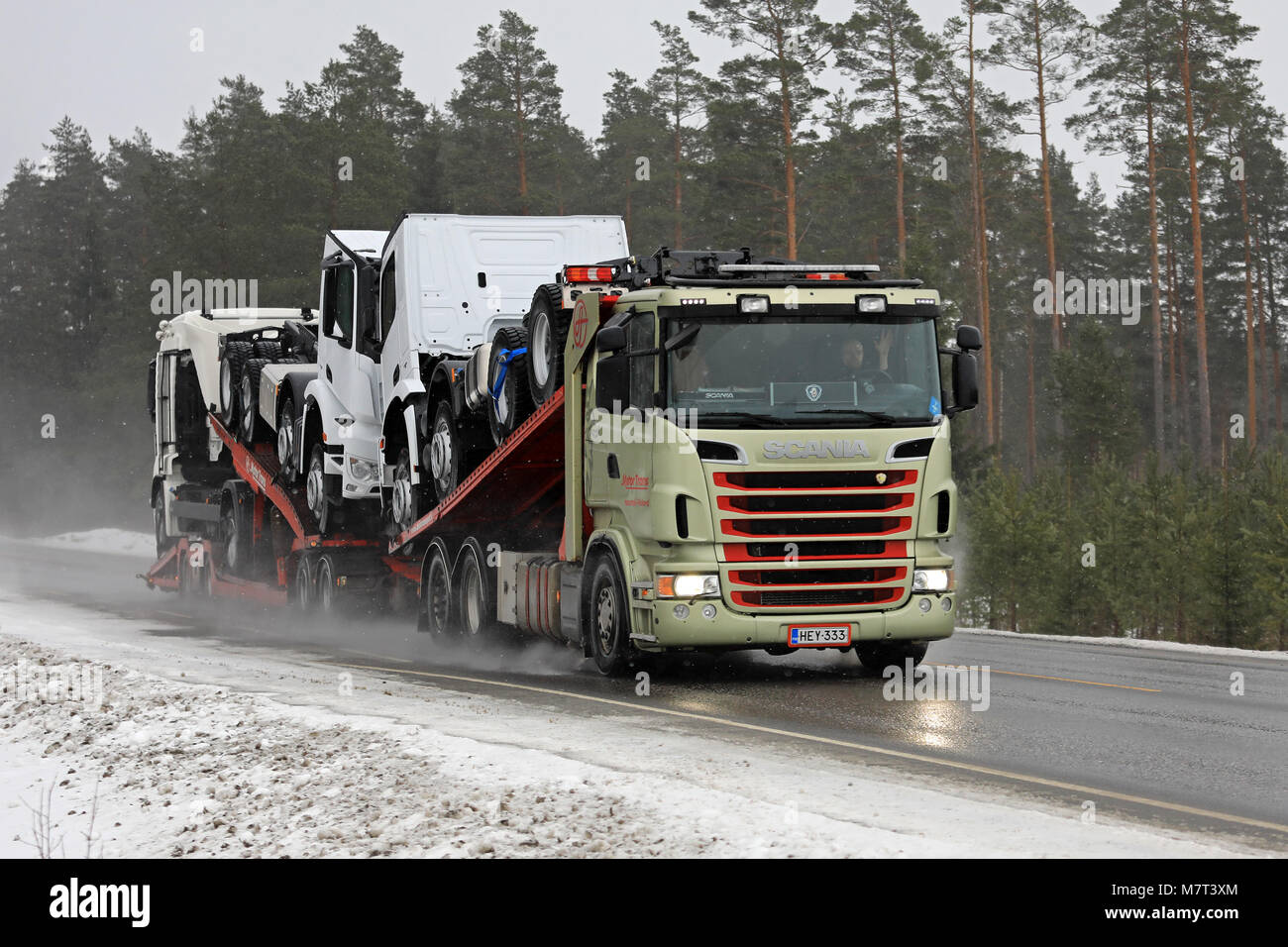 SALO, FINLAND - MARCH 9, 2018: Scania vehicle carrier truck of ...