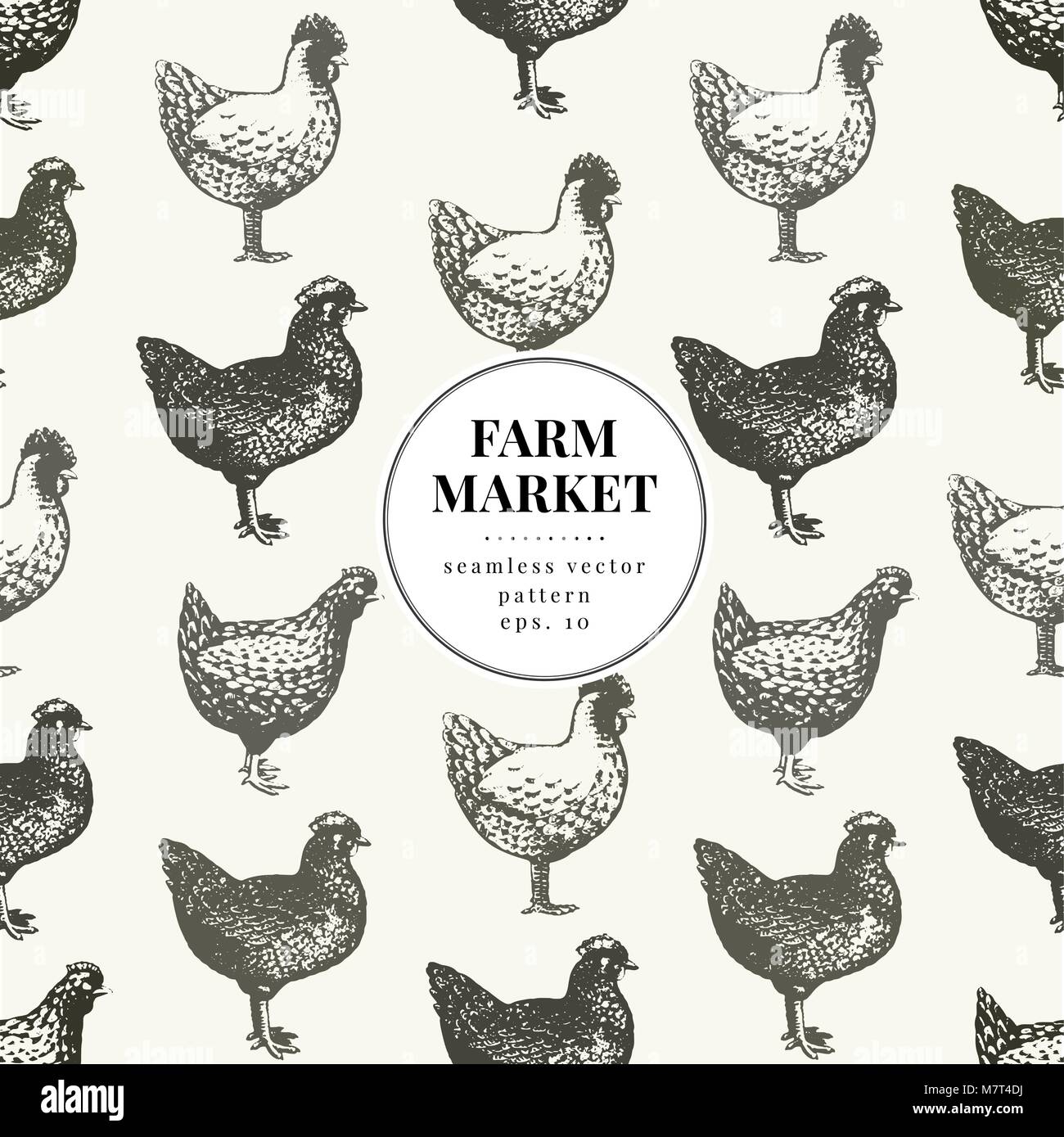 Seamless farm vector pattern. Graphical hen silhouette, hand drawn ...