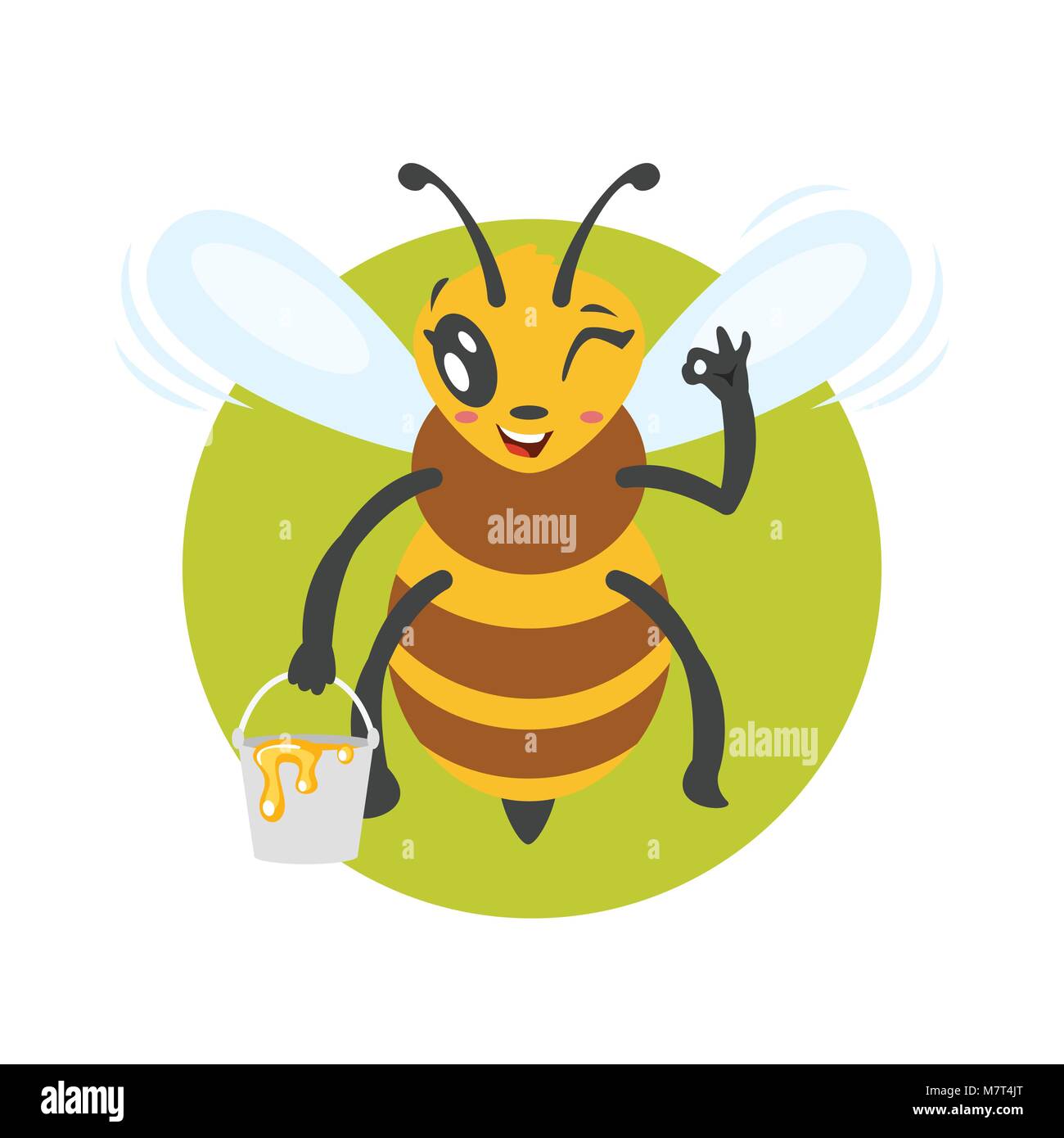 Vector cartoon style illustration of bee character holding bucket of ...