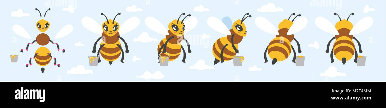 Vector cartoon style bee cute character for animation. Isolated on blue ...