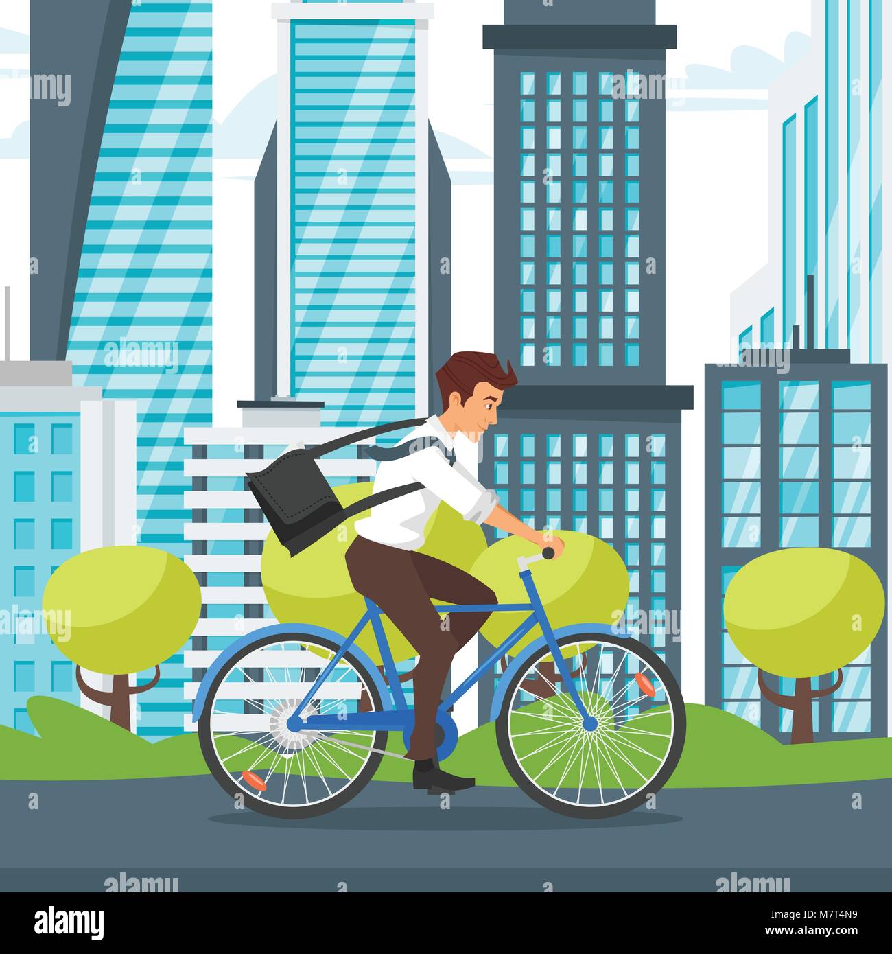 Vector cartoon style illustration of city landscape. Urban skyline ...