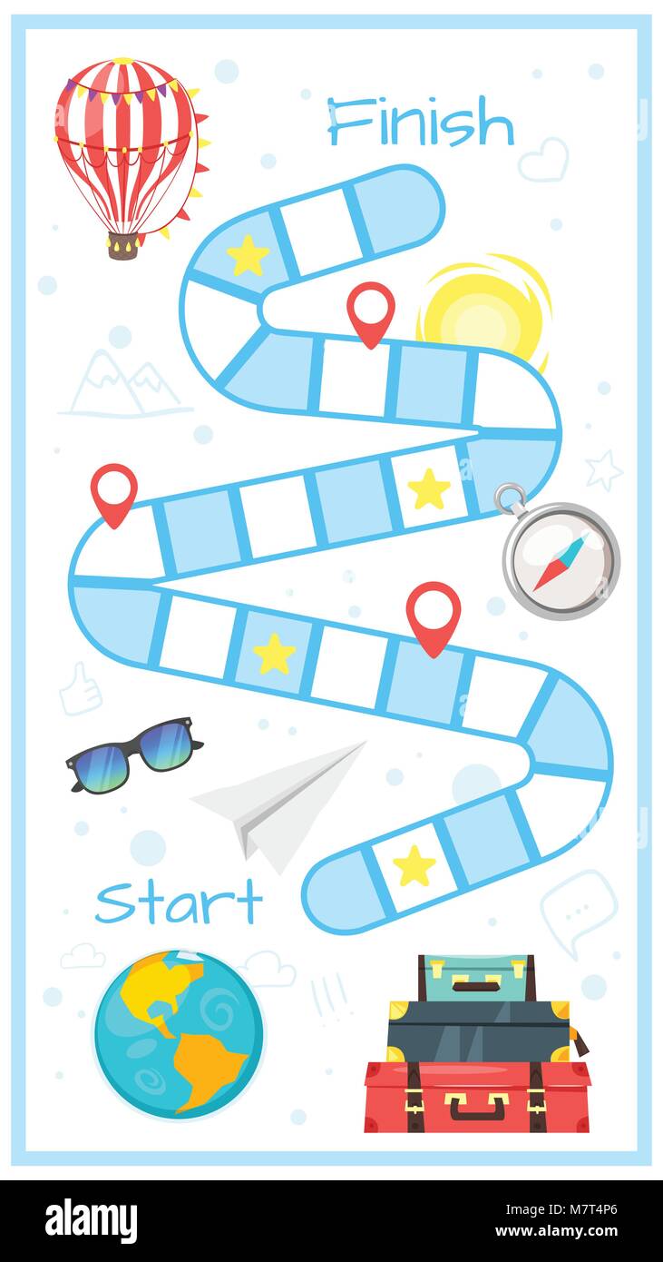 Vector cartoon style illustration of kids travel and tourism board game ...