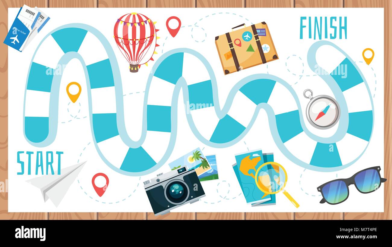 Vector cartoon style illustration of kids travel and tourism board game ...