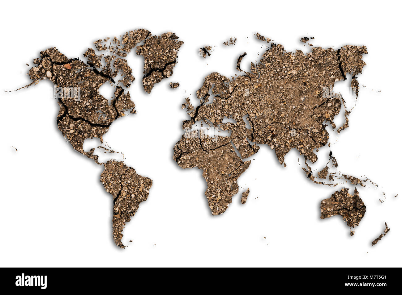 Dry clay texture on world map representing climate change, global ...