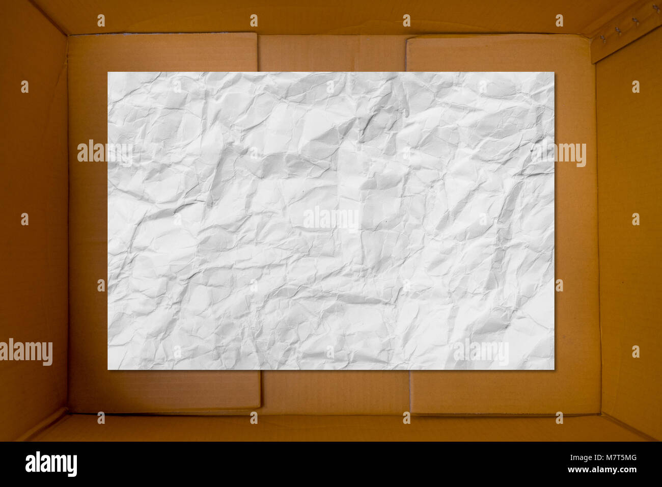 White blank crumpled paper inside cardboard corrugated carton texture ...