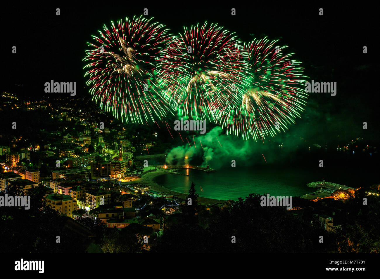 Beautiful and pyrotechnic fireworks in Recco, Italy / Fireworks in ...