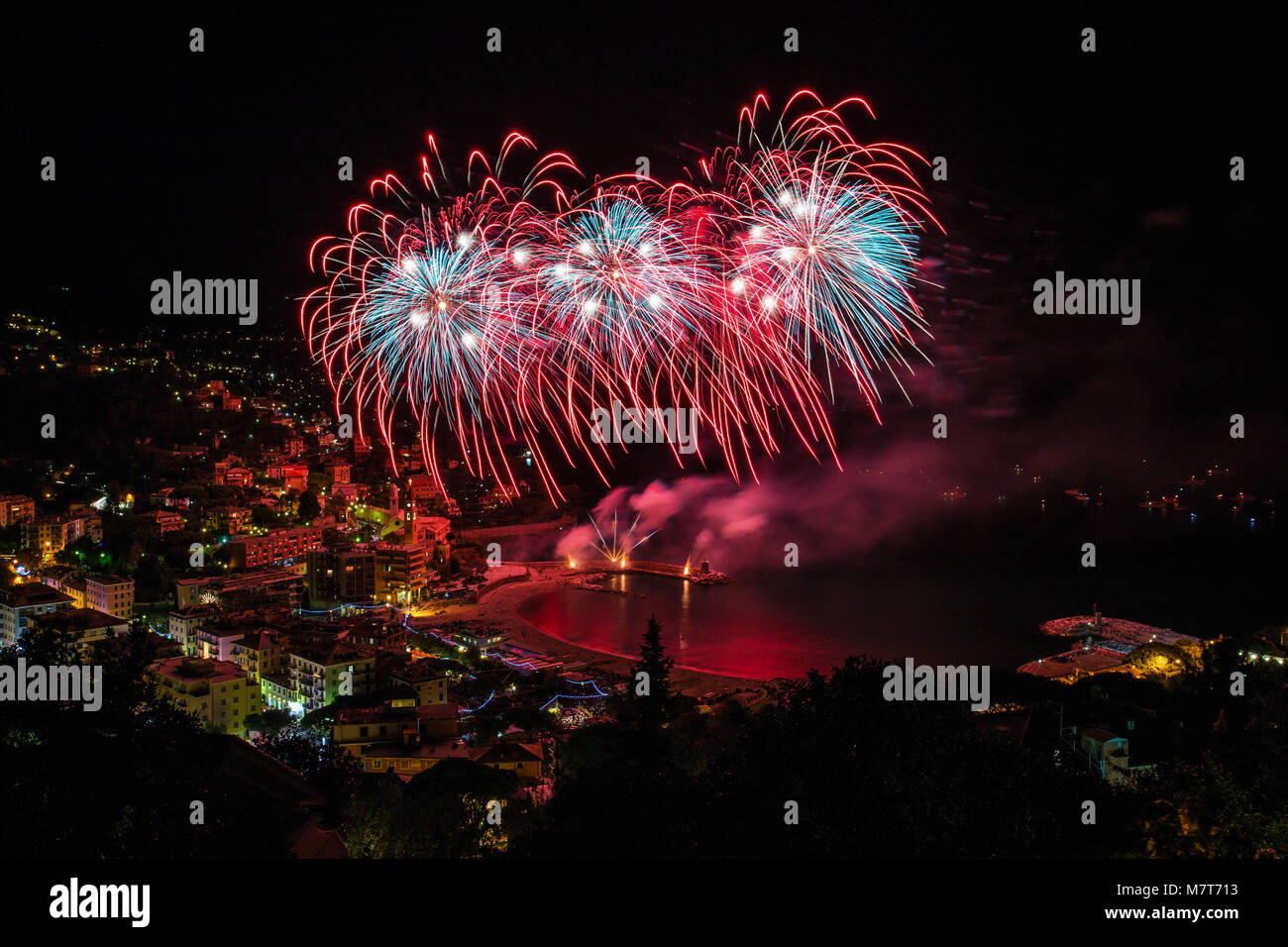 Beautiful and pyrotechnic fireworks in Recco, Italy / Fireworks in ...