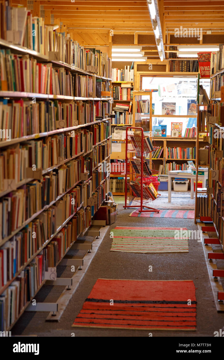 Shelves of second hand books inside a bookshop in the Norwegian ...