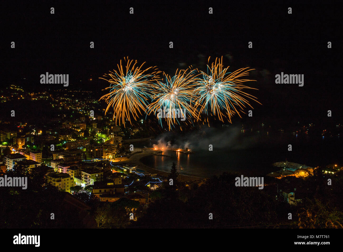 Beautiful and pyrotechnic fireworks in Recco, Italy / Fireworks in ...