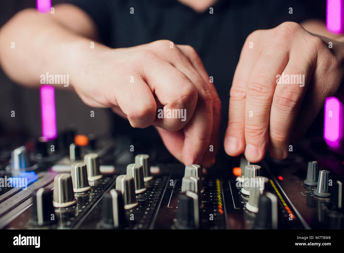 Close up view of professional DJ console club Stock Photo - Alamy