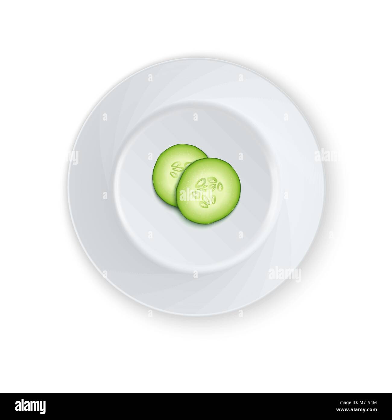 Two realistic vector 3d slice juicy cucumbers in a white porcelain ...