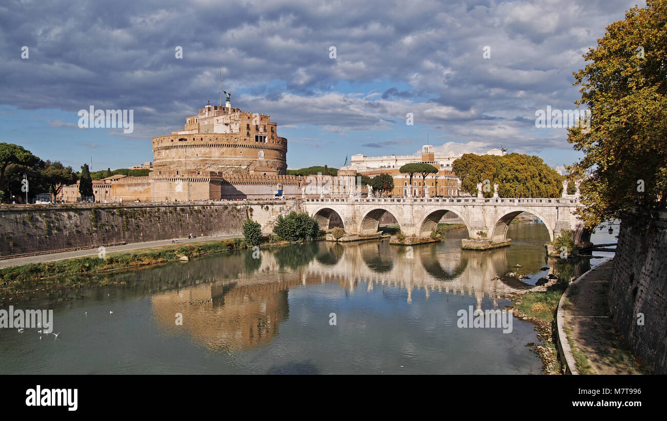view of Castle of the holy angel and aelian bridge, Rome, Italy Stock ...