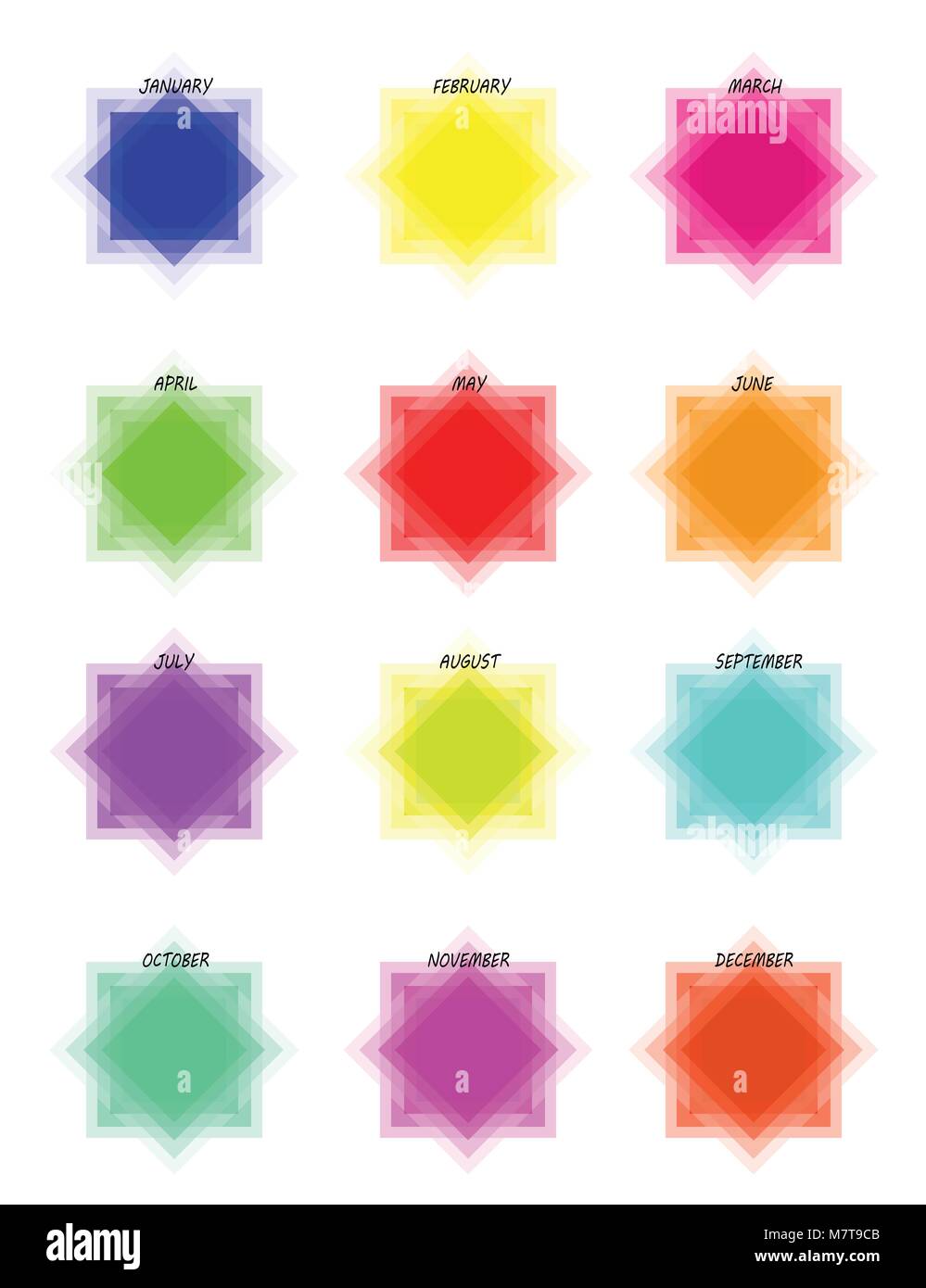 calendar vector with months in multiple colors Stock Vector Image & Art ...