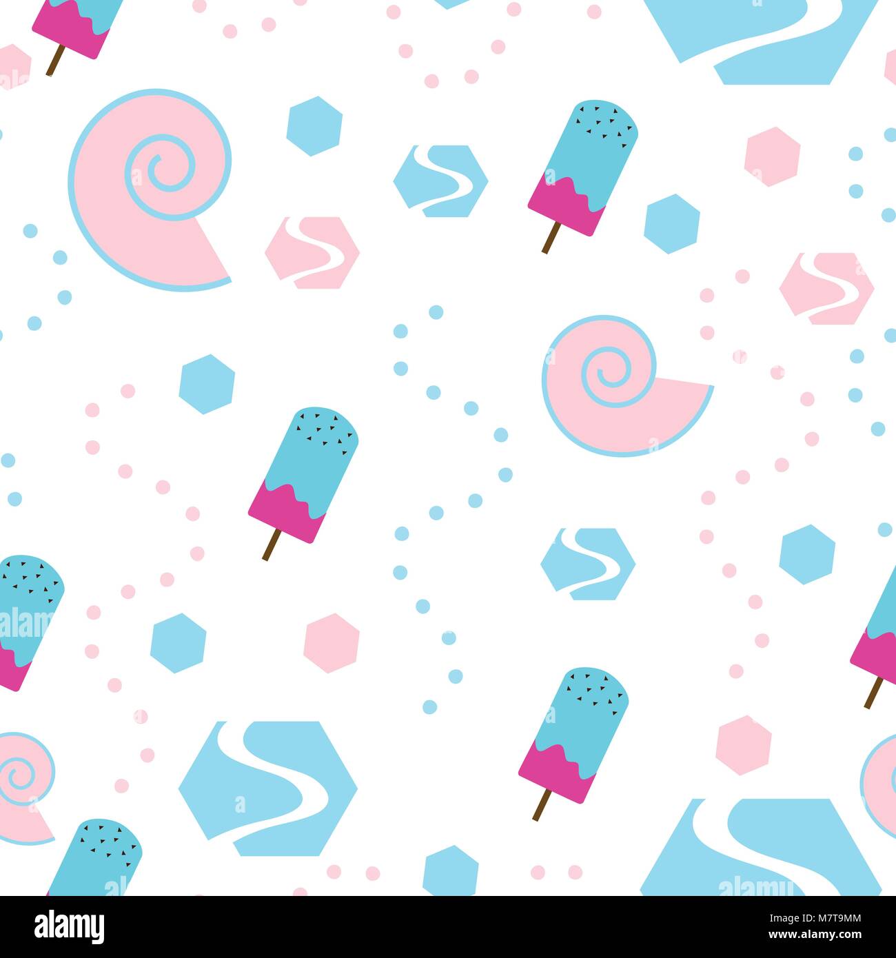 seamless tileable pattern with ice cream and shapes in pastel colors ...