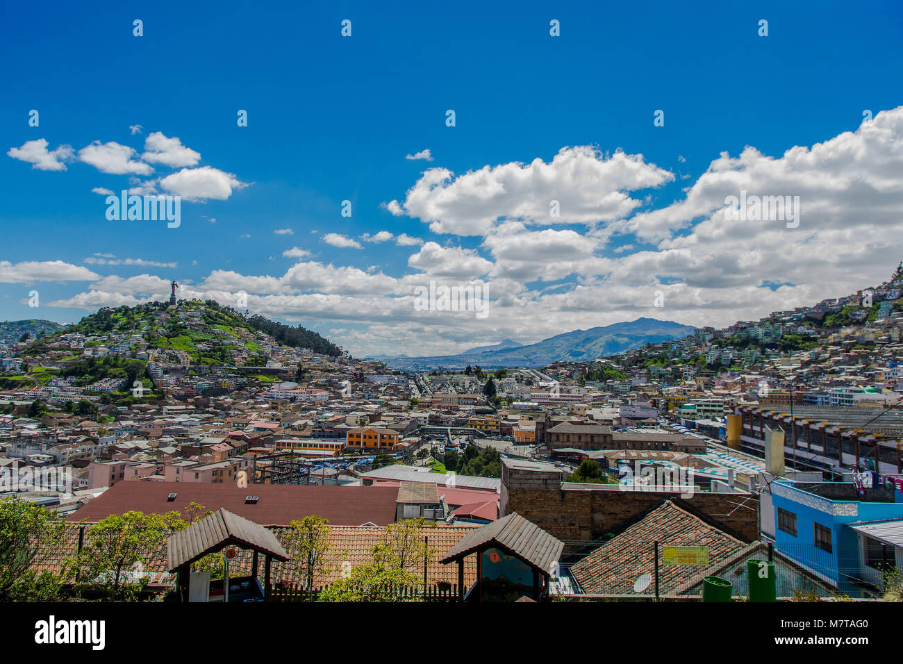 QUITO, ECUADOR, FEBRUARY 02, 2018: High view of the city of Quito and ...