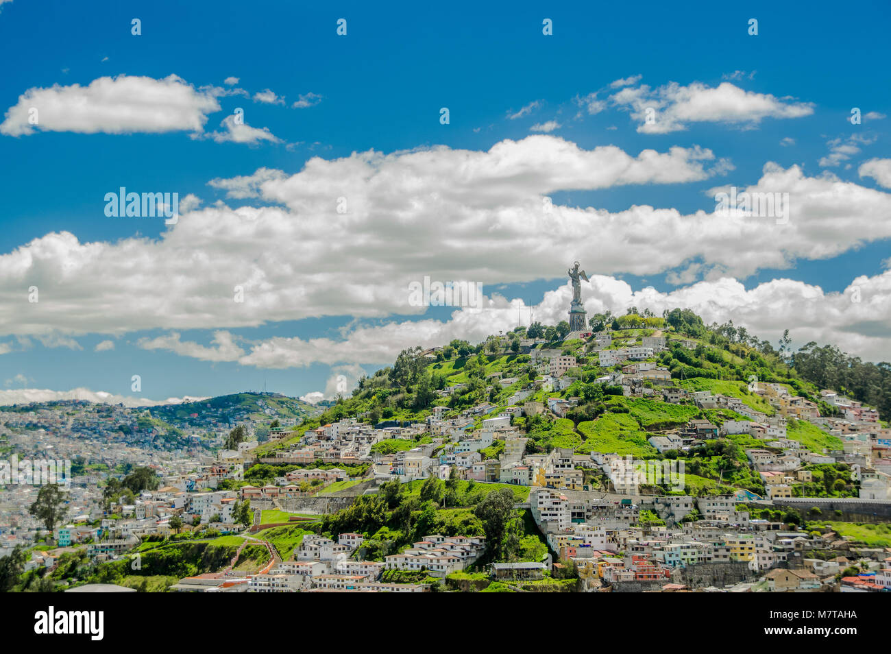 QUITO, ECUADOR, FEBRUARY 02, 2018: High view of the city of Quito and ...