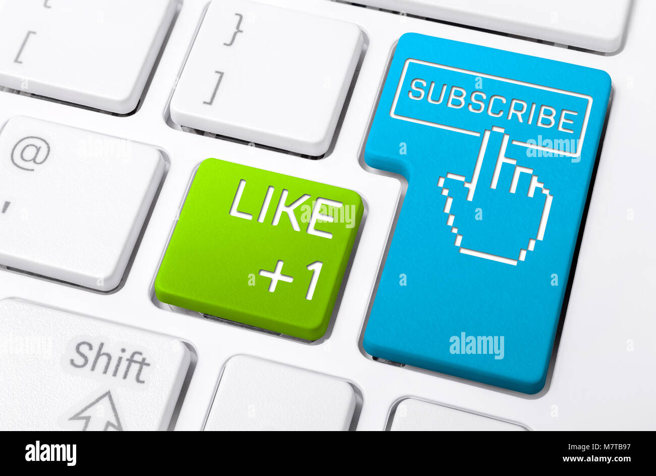 Macro Of A Keyboard With Subscribe And Like Buttons With Icons Stock ...
