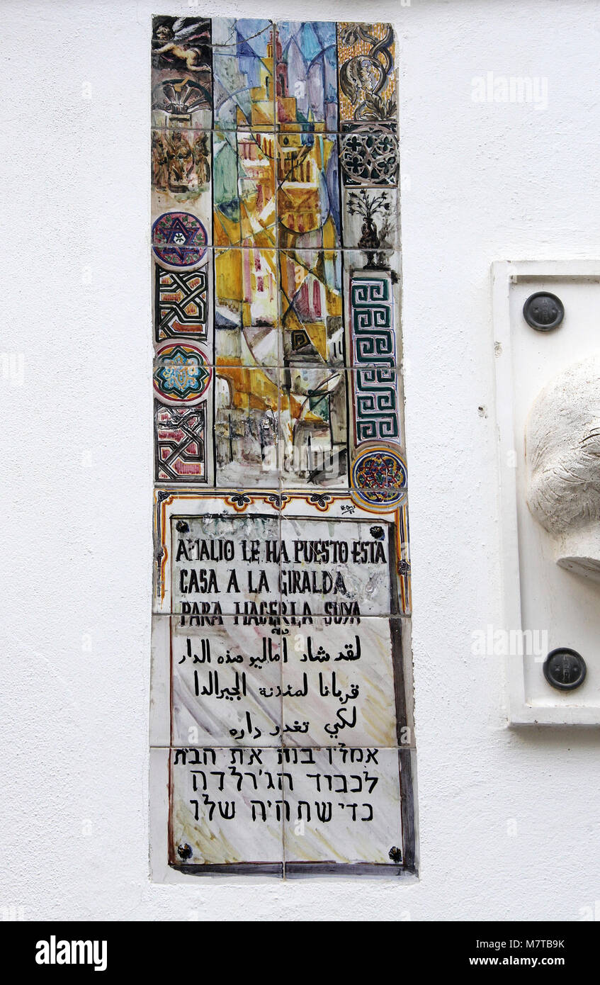 House sign in Christian, Arab and Hebrew writing at Plaza de Dona ...