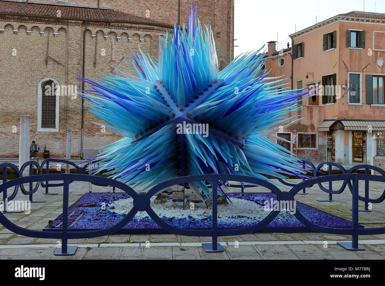 Murano Island, Venice, Italy - January 21, 2018. Blue sculpture made of ...