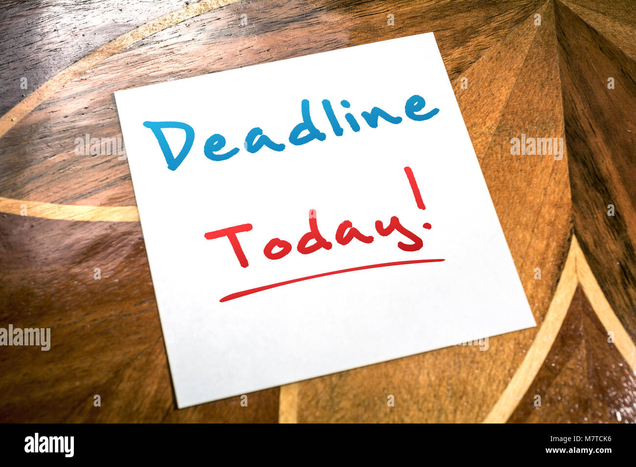 Deadline Sticky Note On Paper For Today Lying On Wooden Table Stock ...