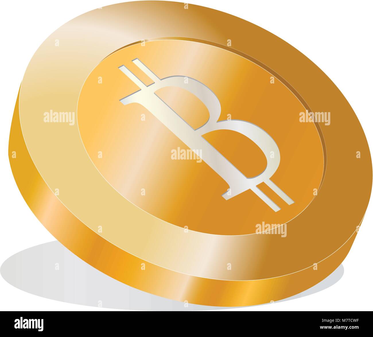 Bitcoin 3D solid gold with light reflection on surface with shadow ...
