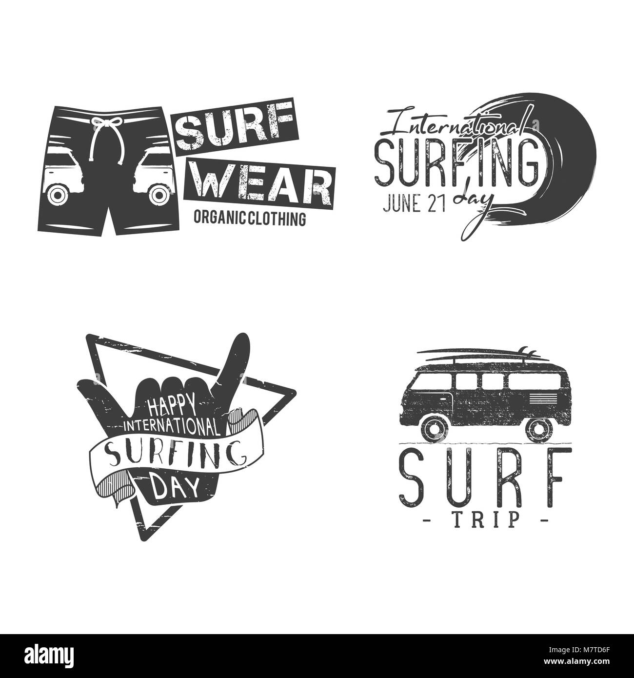 Vintage Surfing Graphics and Emblems for web design or print. Surfer ...