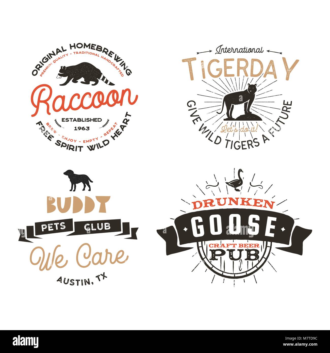 Wild animal Badges set and great outdoors activity insignias. Retro ...