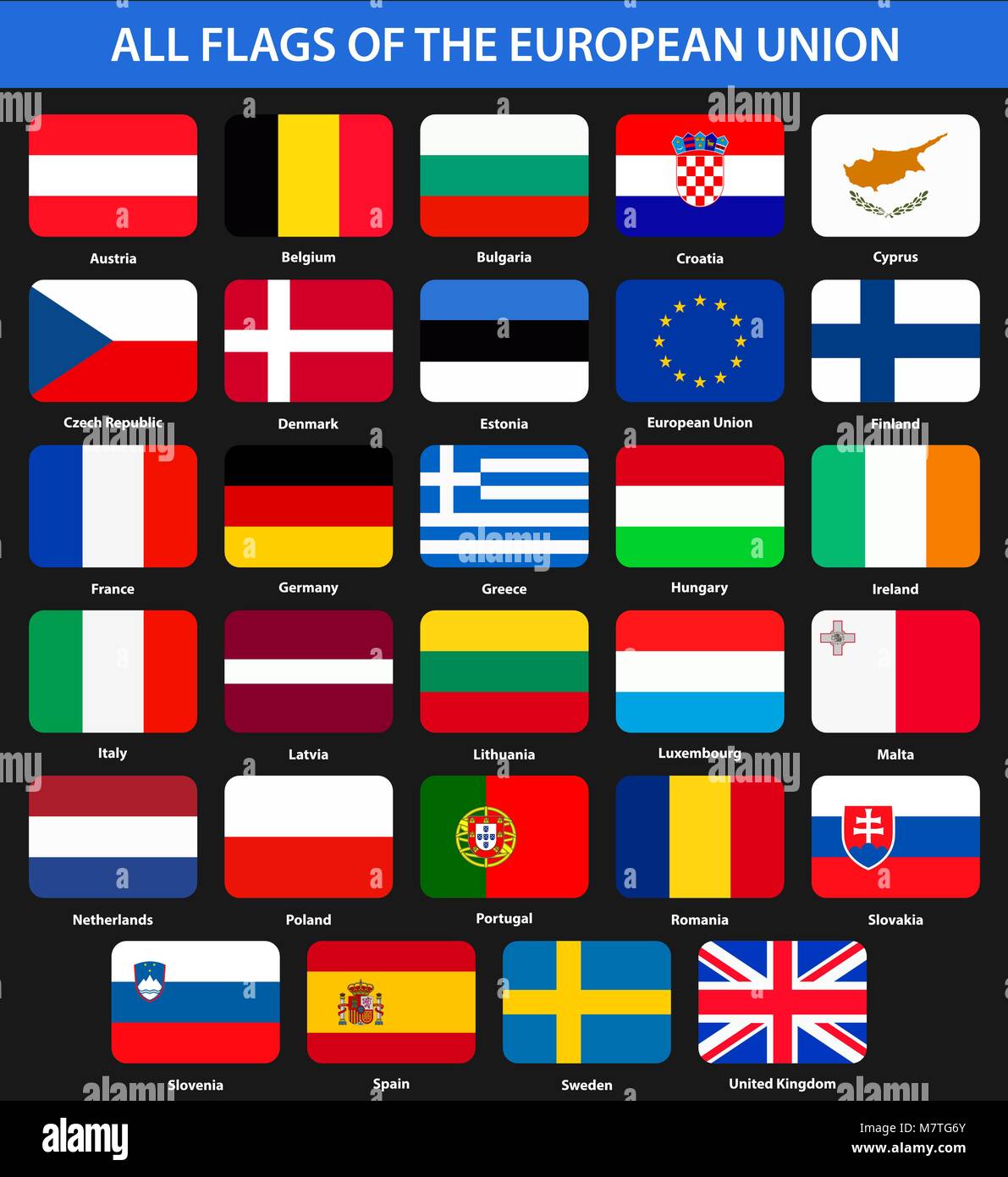All flags of the countries of the European Union. Flat style Stock ...