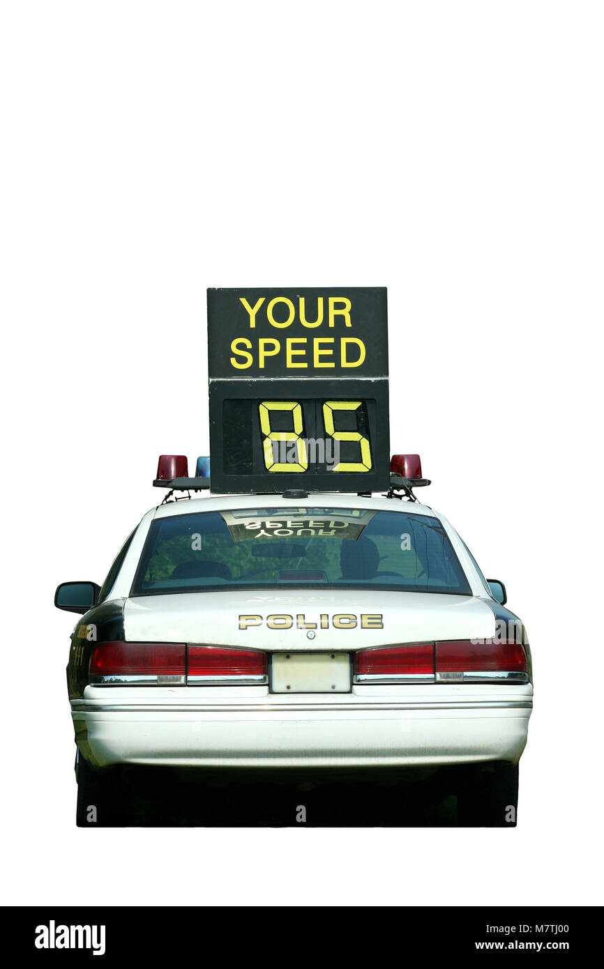 Isolated Police Car Speed Check on white background Stock Photo - Alamy