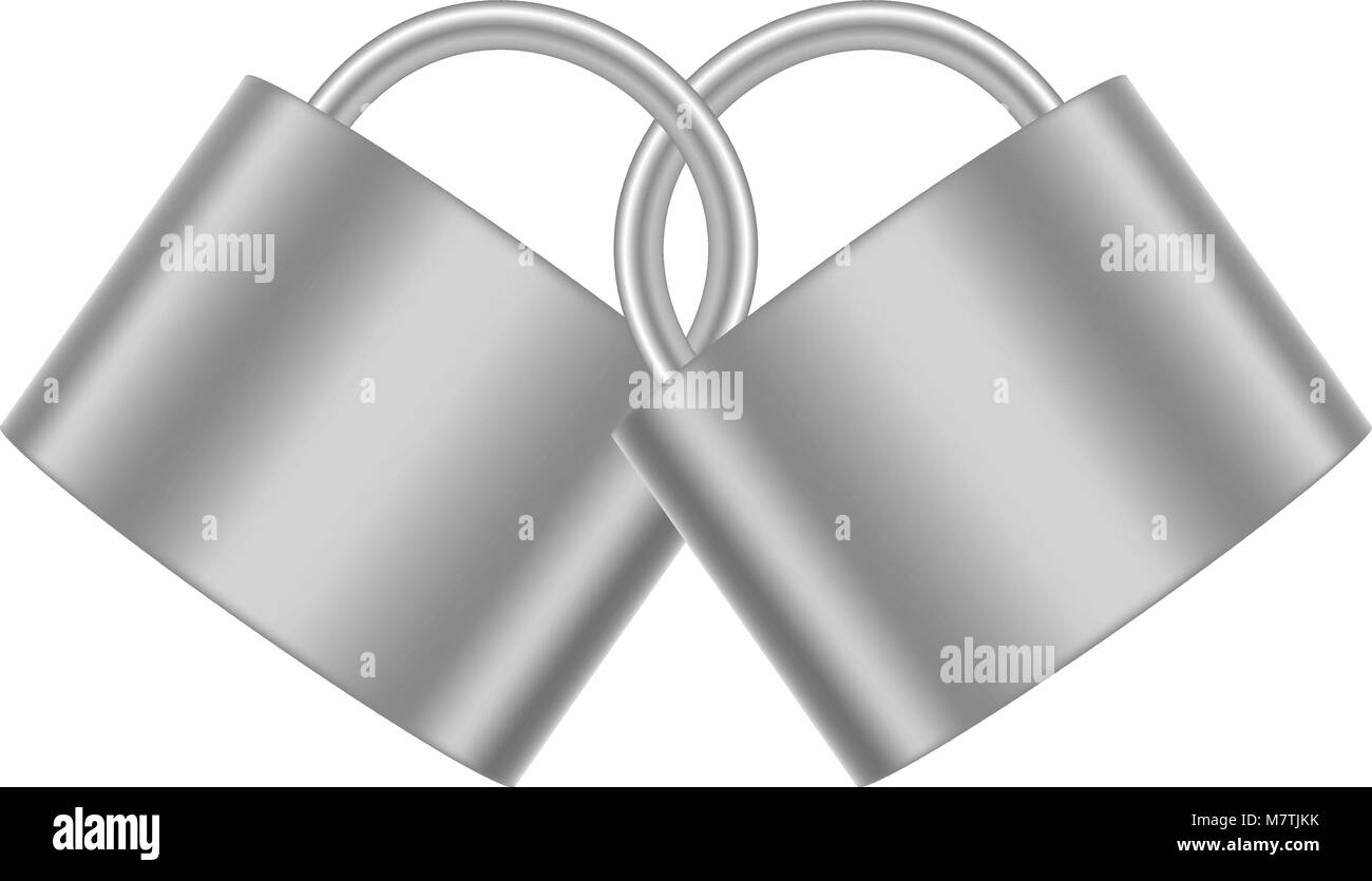 Two connected padlocks in silver design on white background Stock ...