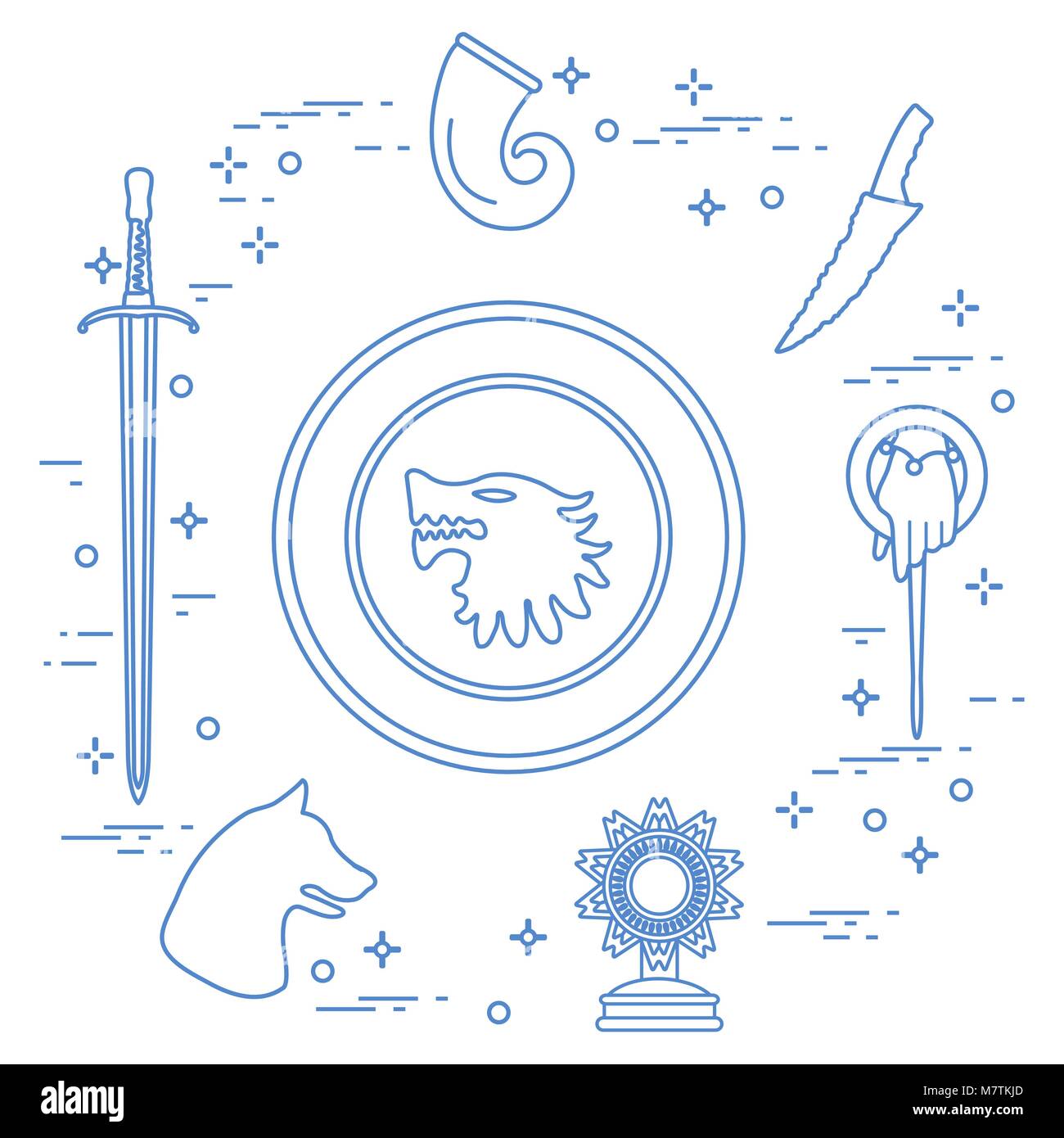 Symbols of the popular fantasy television series. Art and cinema theme ...