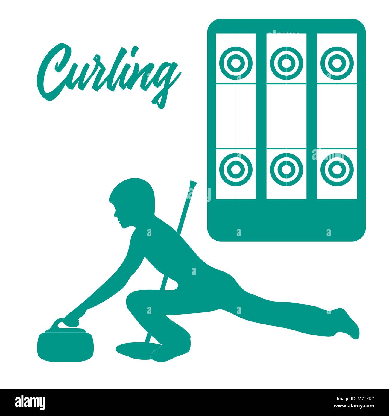Curling sport. Playground for curling, broom, stone and athlete ...