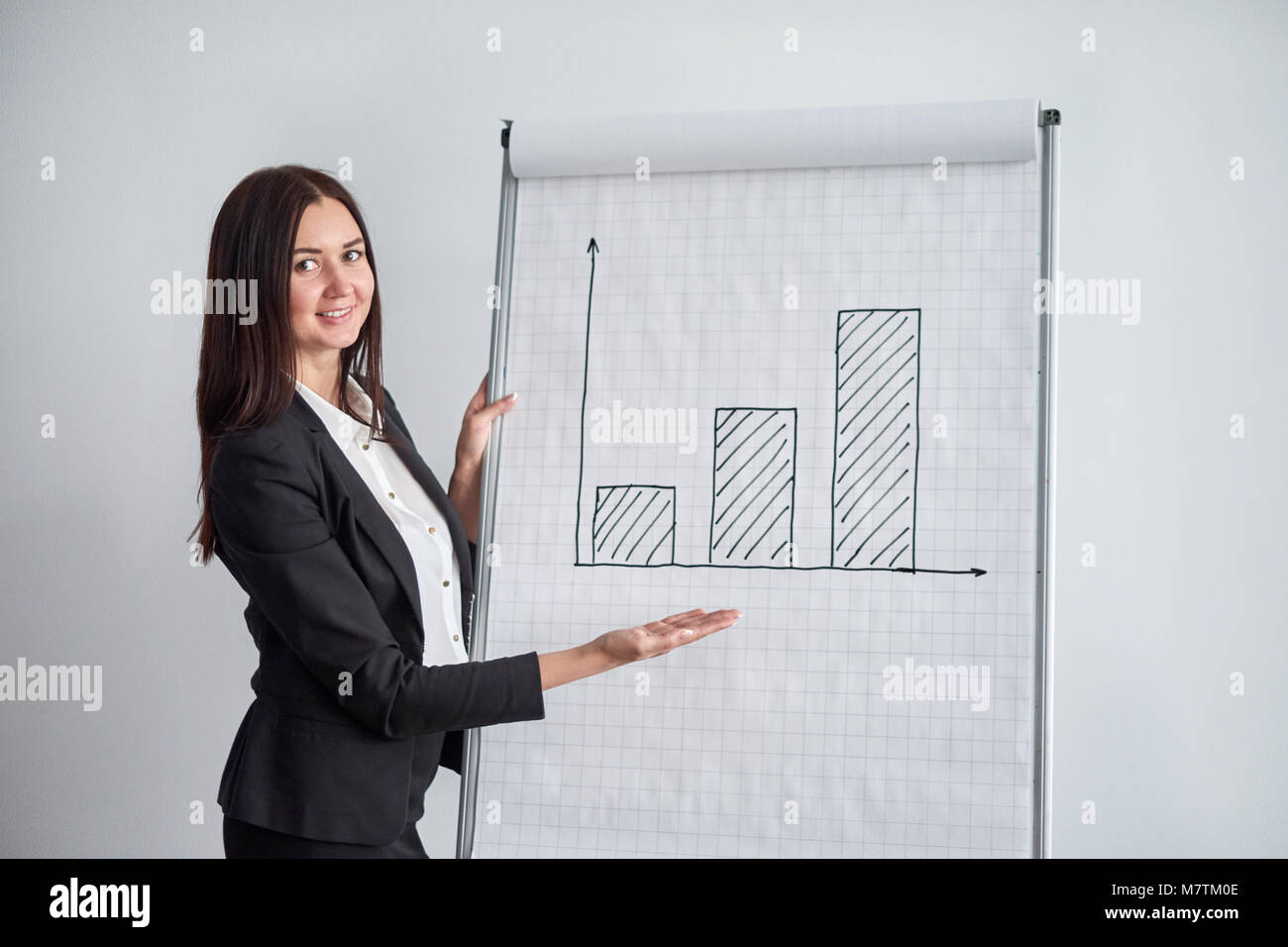business woman with graph in office, pointing at the diagram Stock ...